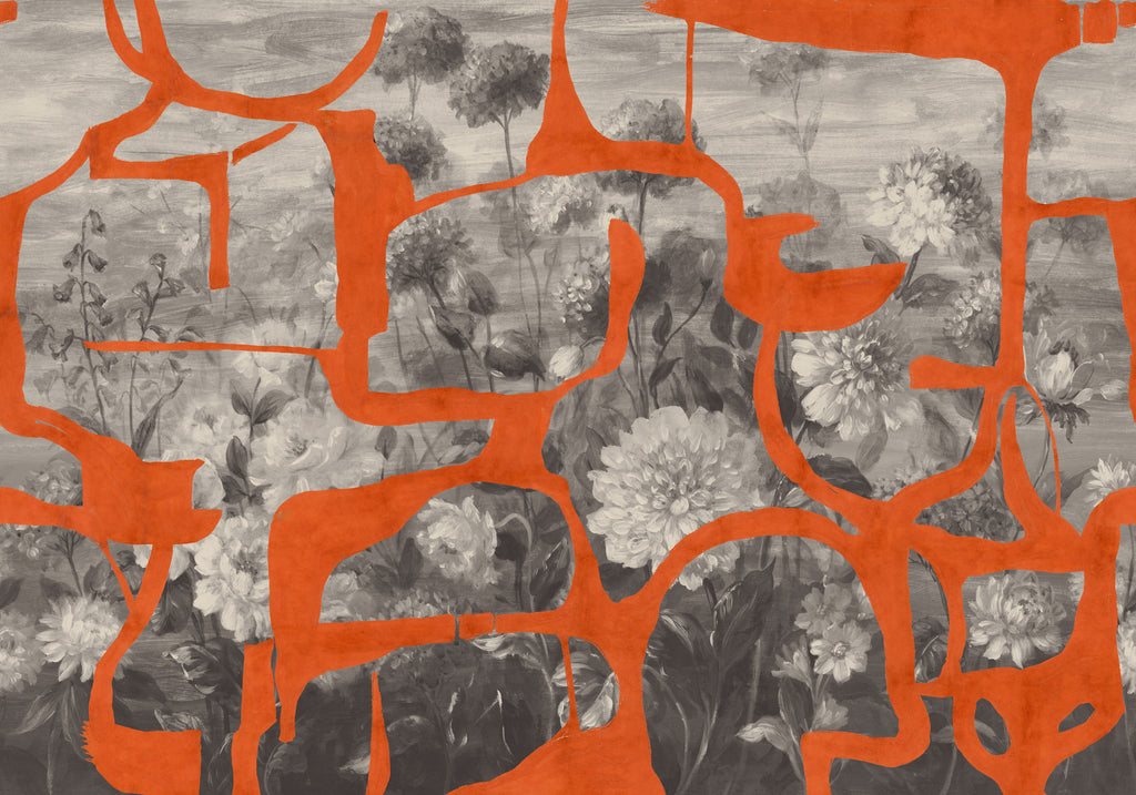 Prehistoric Flowers Orange by Tres Tintas | Designer Wallpaper Mural ...